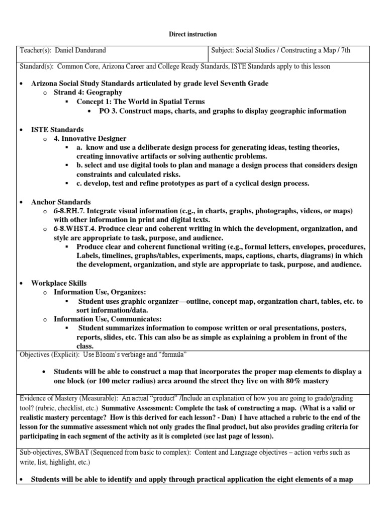 Tap - Dandurand - Direct Instruction Lesson Plan For Maps Final Draft ...