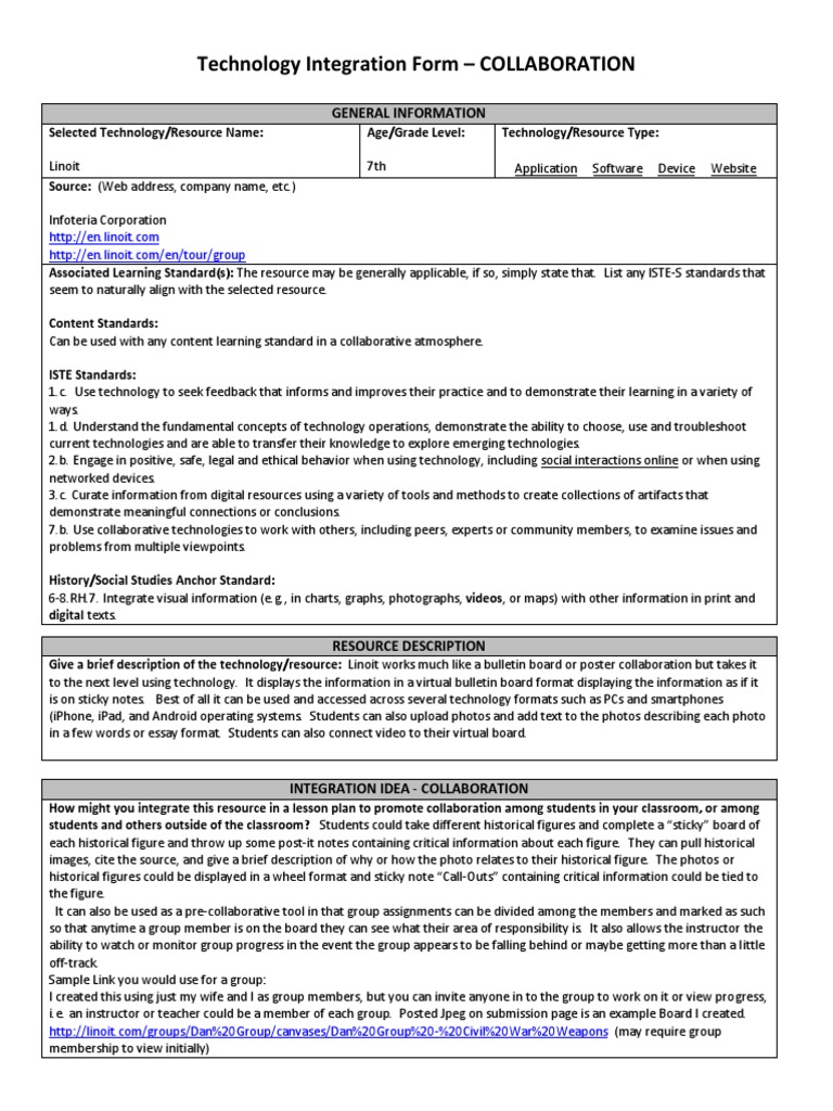 Tel311 Dandurand Technology Integration Template - Collaboration | PDF ...
