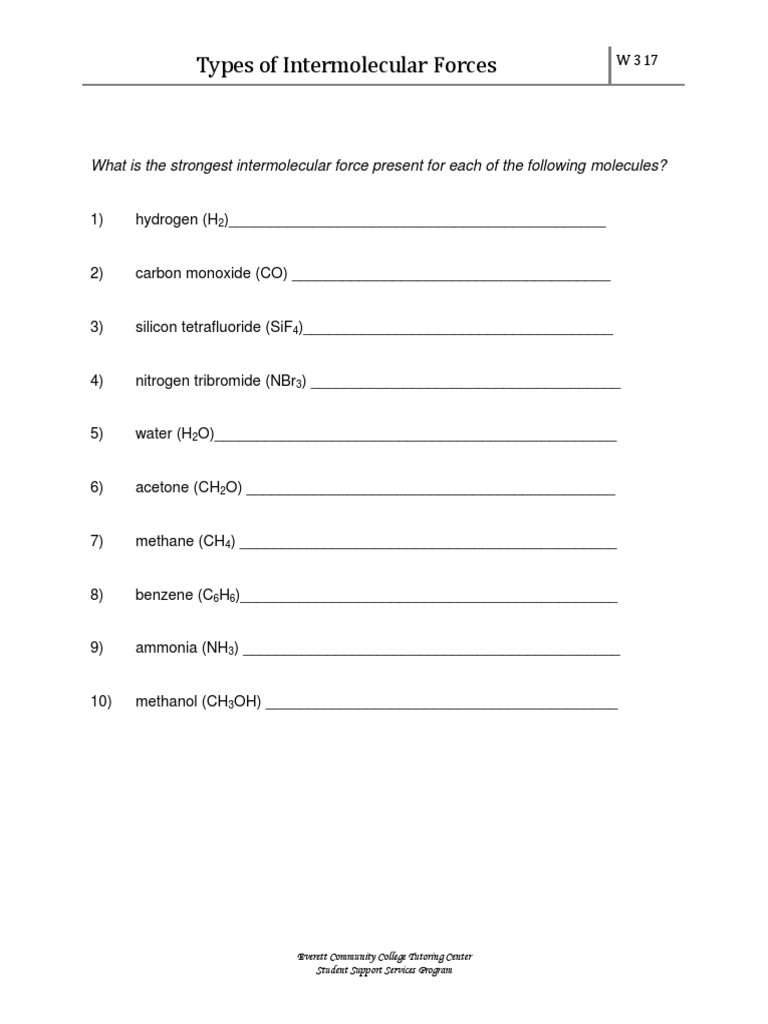 Intermolecular Forces Overview Worksheet | PDF