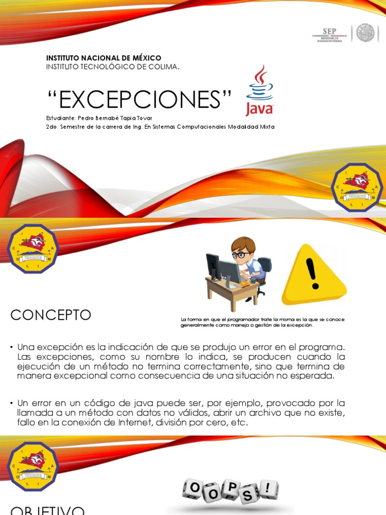 Presentacion Excepciones | PDF | Java (lenguaje de programación) | Programa de computadora