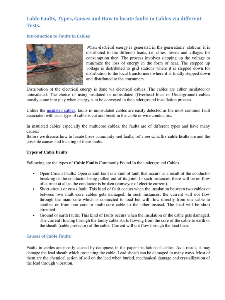 Cable Faults | PDF | Electrical Resistance And Conductance | Insulator ...