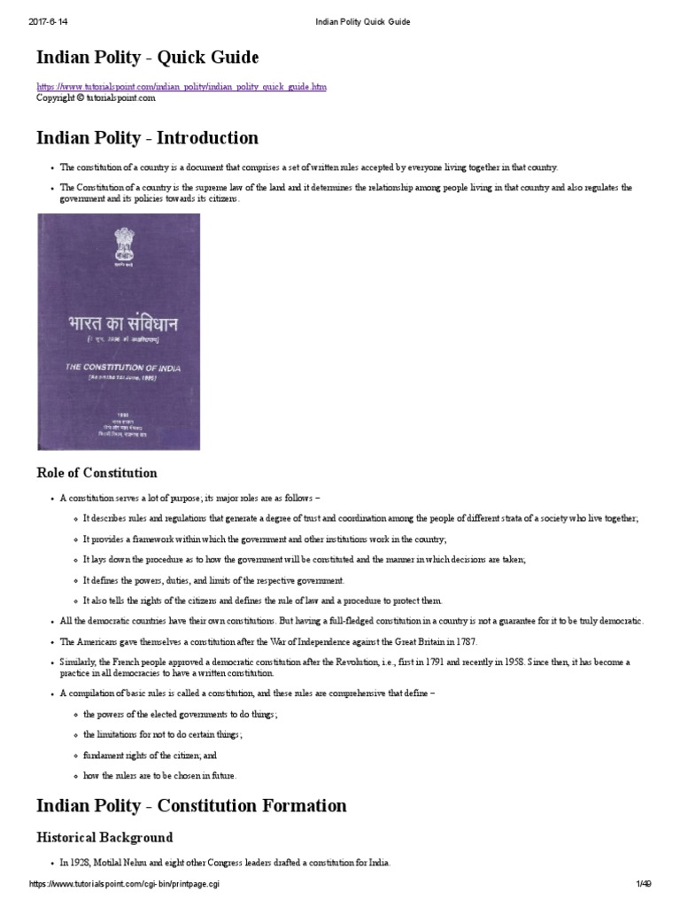 Indian Polity Quick Guide | PDF | Constitution | Democracy