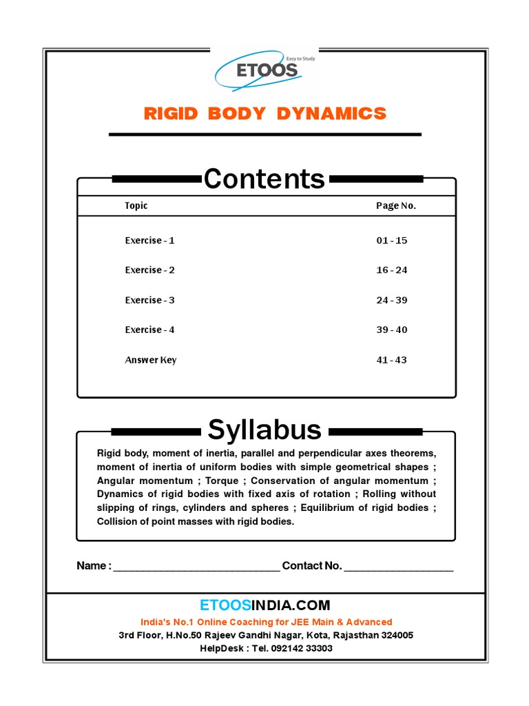 Rigid Body Dynamics | PDF | Rotation Around A Fixed Axis | Torque