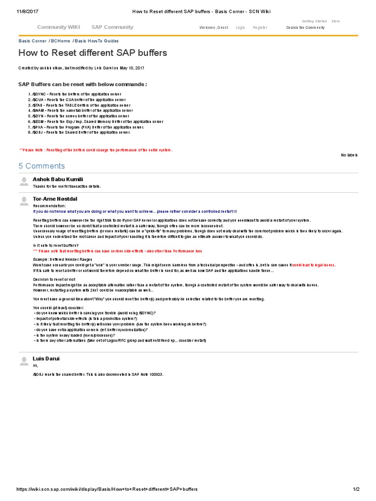 How To Reset Different SAP Buffers - Basis Corner - SCN Wiki | PDF ...