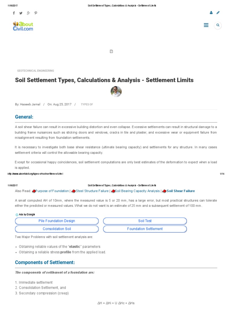 Soil Settlement Types, Calculations & Analysis - Settlement Limits ...