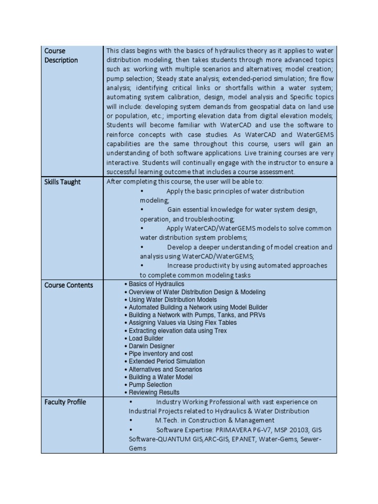 Water Gems Syllabus | PDF | Water Supply Network | Geographic ...