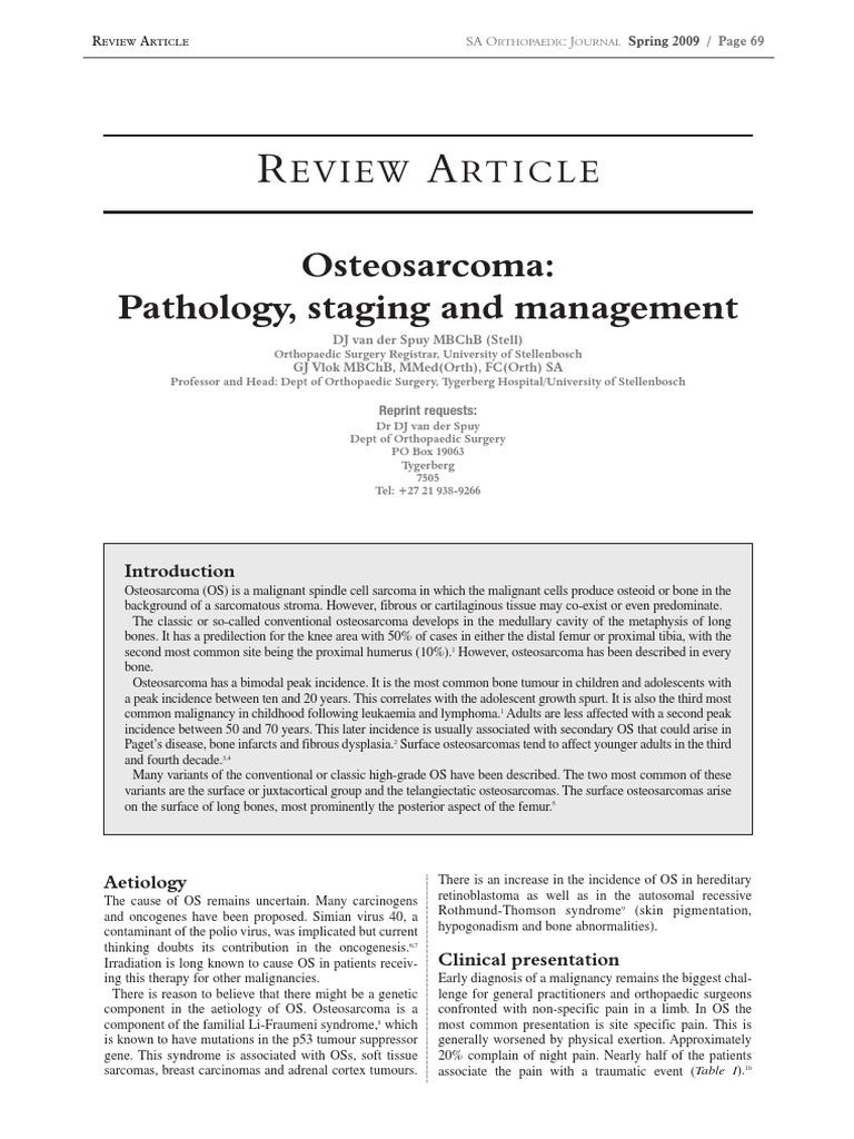 Osteosarcoma: Pathology, Staging and Management: Eview Rticle | PDF ...