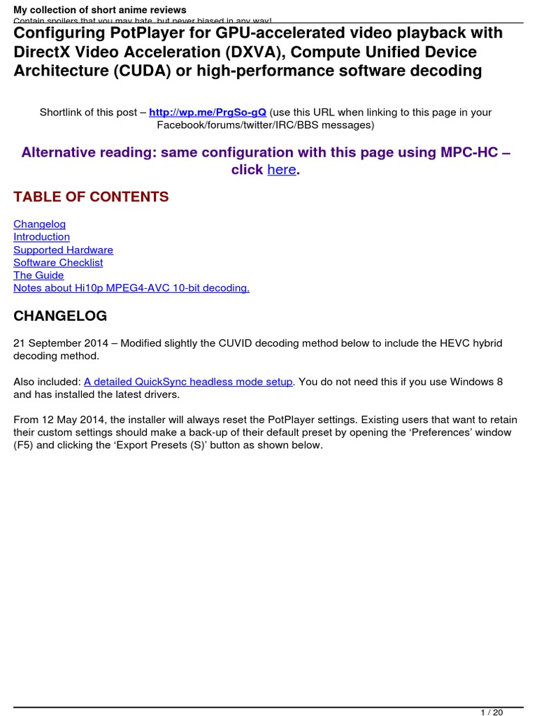 Configuring Potplayer For Gpu Accelerated Video Vjvjhvplayback With Dxva or Cuda and Also High ...