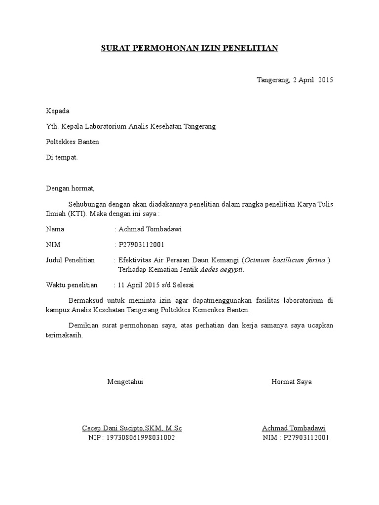 Surat Permohonan Izin Penelitian | PDF