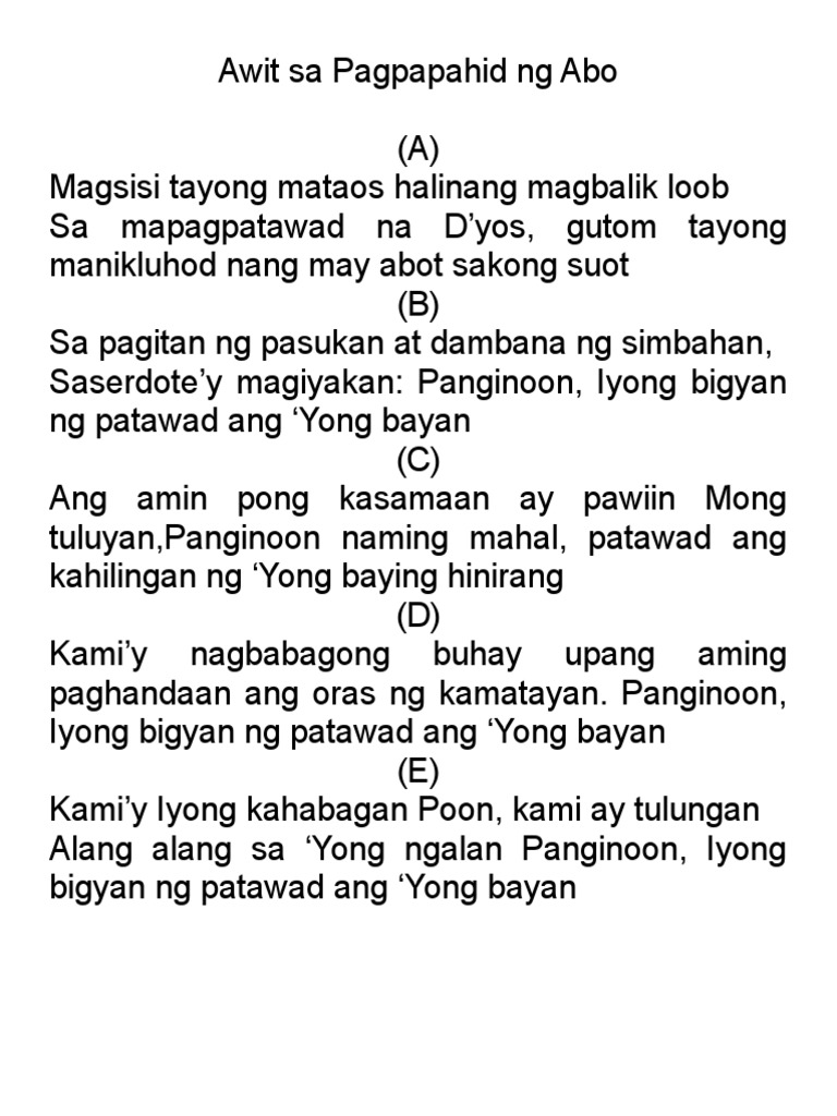 Awit Sa Pagpapahid NG Abo | PDF