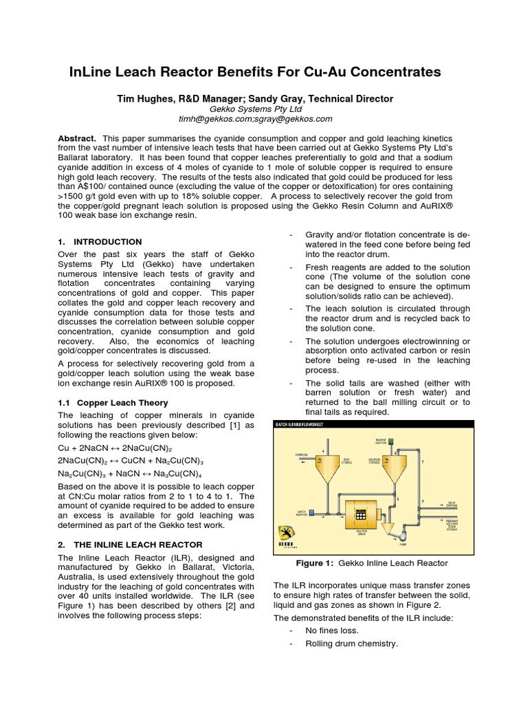 InLine Leach Reactor Benefits For Cu-Au Concentrates by Tim Hughes PDF ...