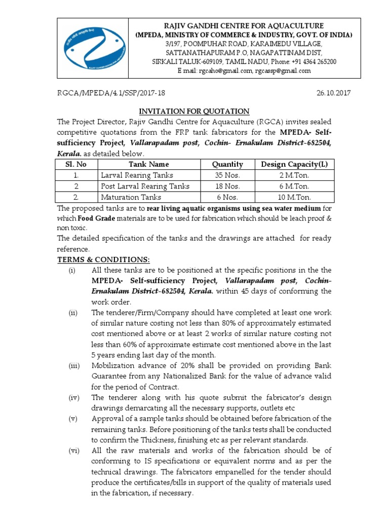 Notice Inviting Quotation For RGCA-WEB | PDF | Independent Contractor ...