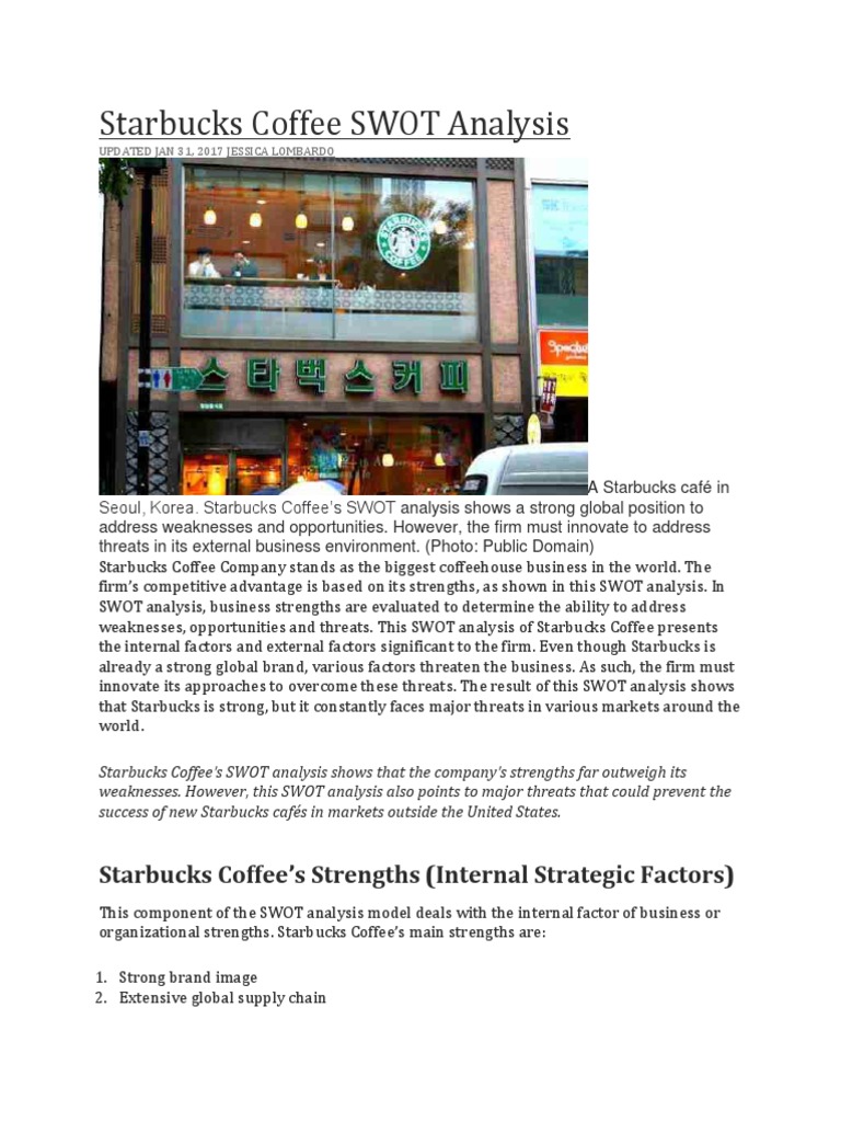 Starbucks Coffee SWOT Analysis | PDF | Starbucks | Swot Analysis