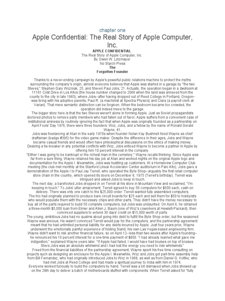 Apple Confidential: The Real Story of Apple Computer, Inc.: Chapter One ...