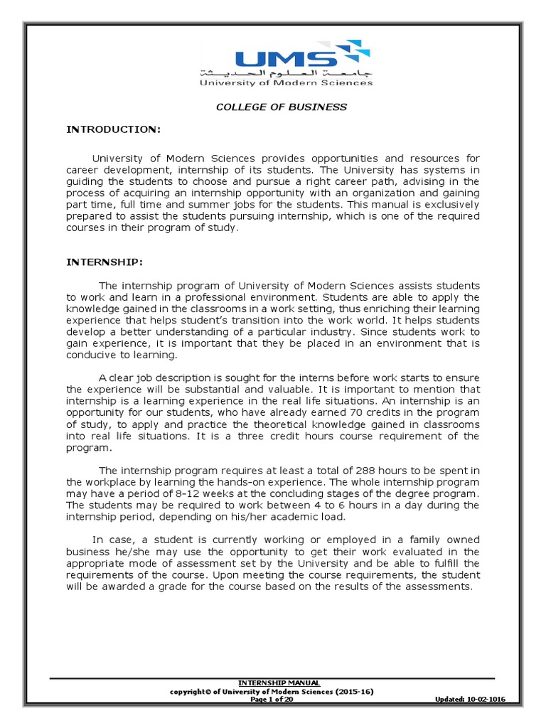Internship Manual | Internship | Marketing