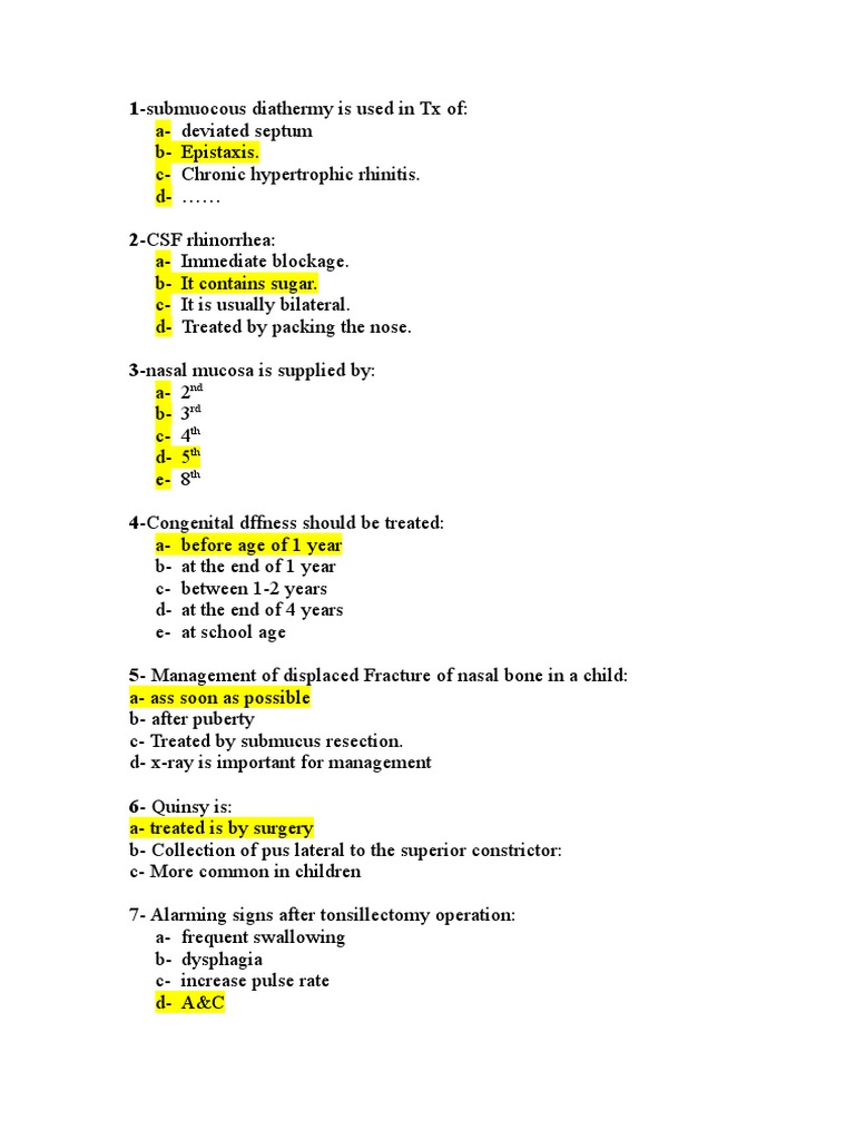ENT MCQ S Yasser | PDF | Otorhinolaryngology | Medicine