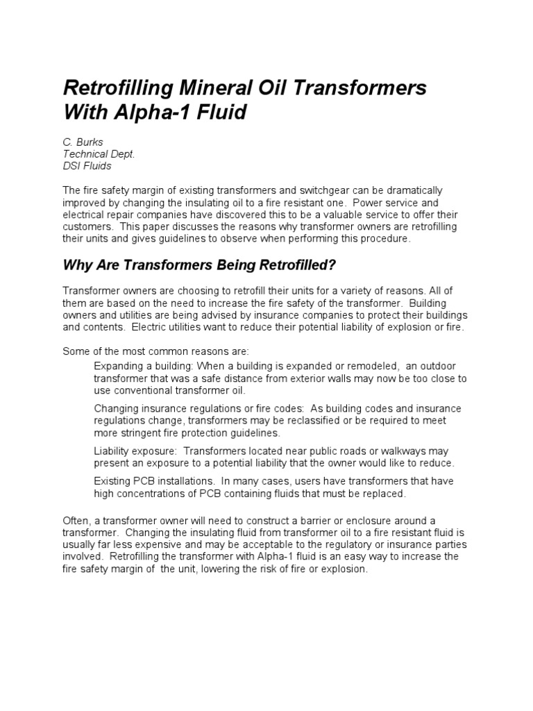 Retrofilling Transformers with Alpha-1 Fluid | PDF | Transformer ...