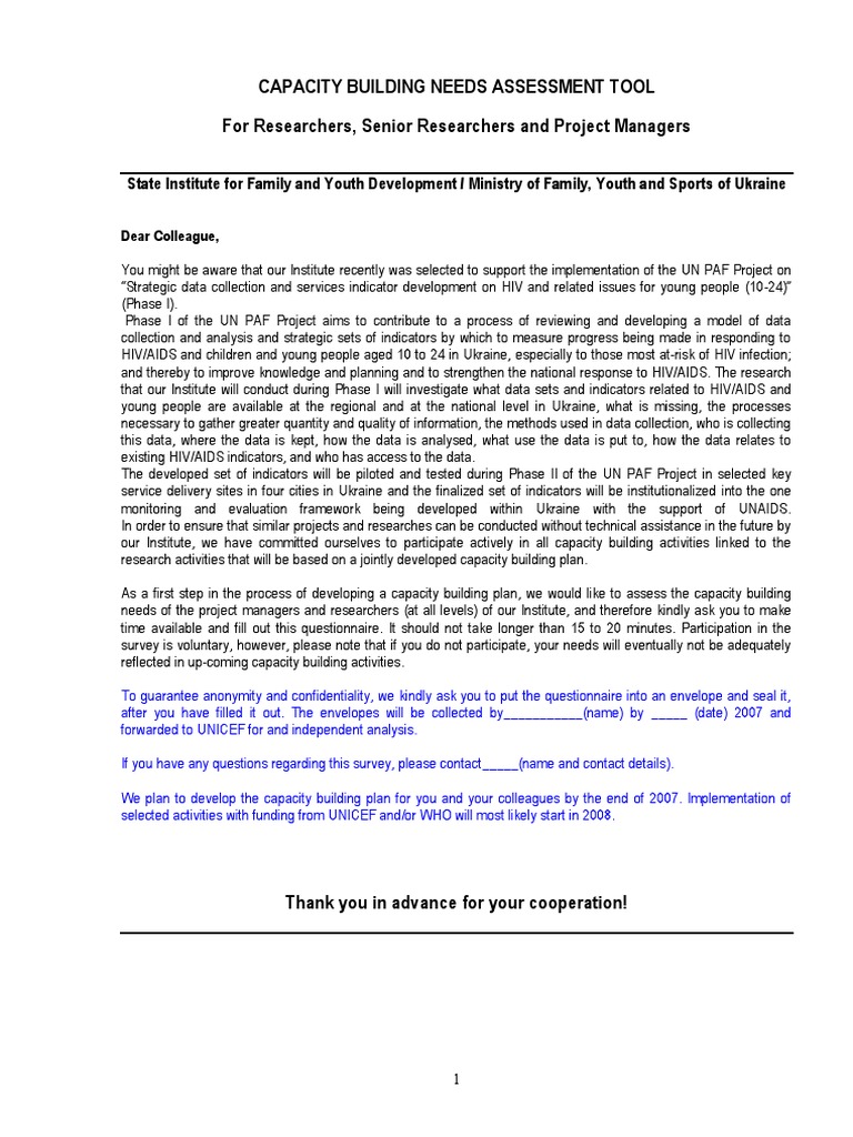 Capacity Building Needs Assessment Tool | PDF | Monitoring And ...