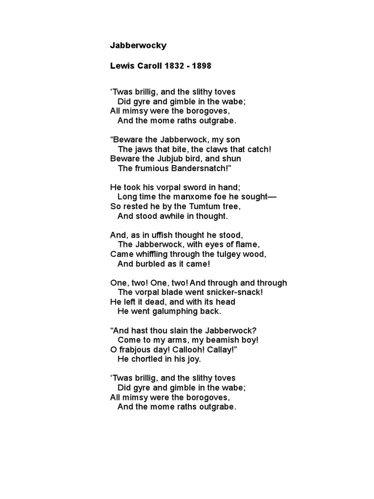 Jabberwocky Poem by Lewis Carroll | PDF | General Fiction