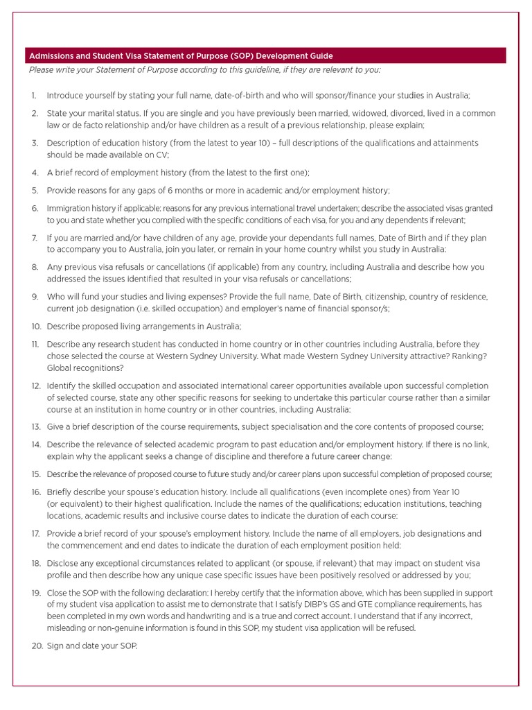 WSU Statment of Purpose Guidelines | PDF | Travel Visa | Employment