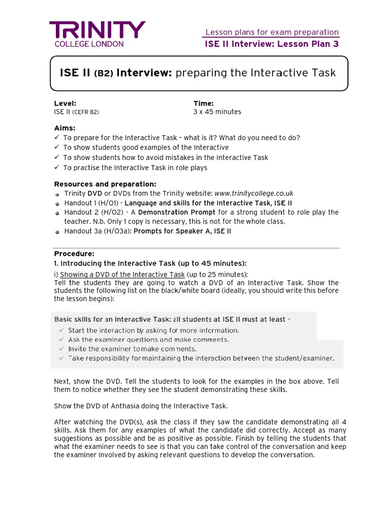 ISE 2 (B2) Interview - Lesson Plan 3 - Interactive (Final) | Download ...