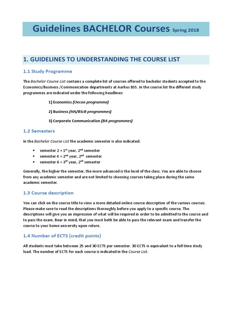 BACHELOR Guidelines Courses Spring 2018 | PDF | Academic Term ...