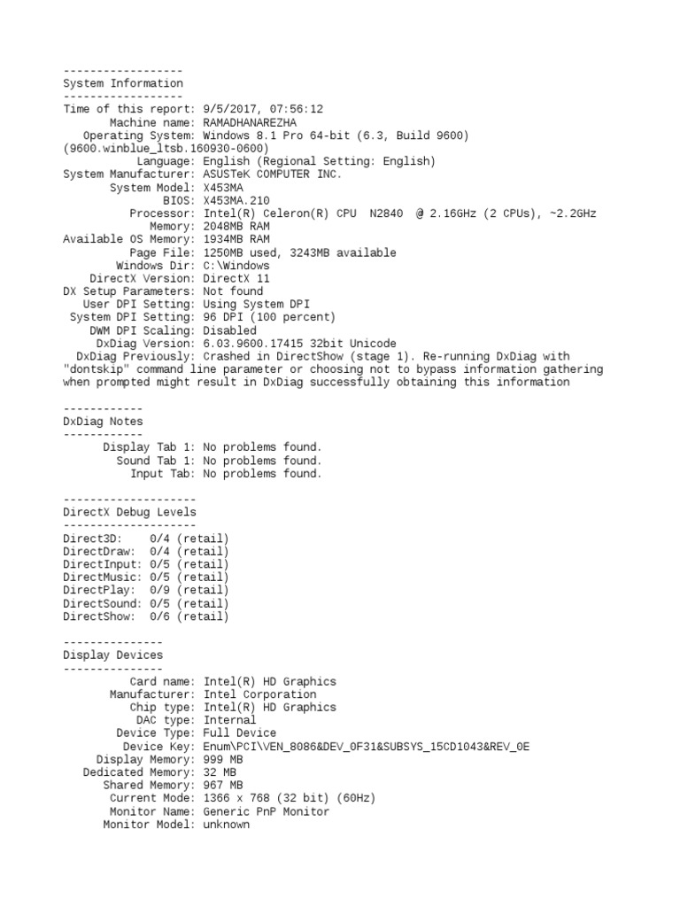 Dxdiag | Download Free PDF | Codec | Device Driver