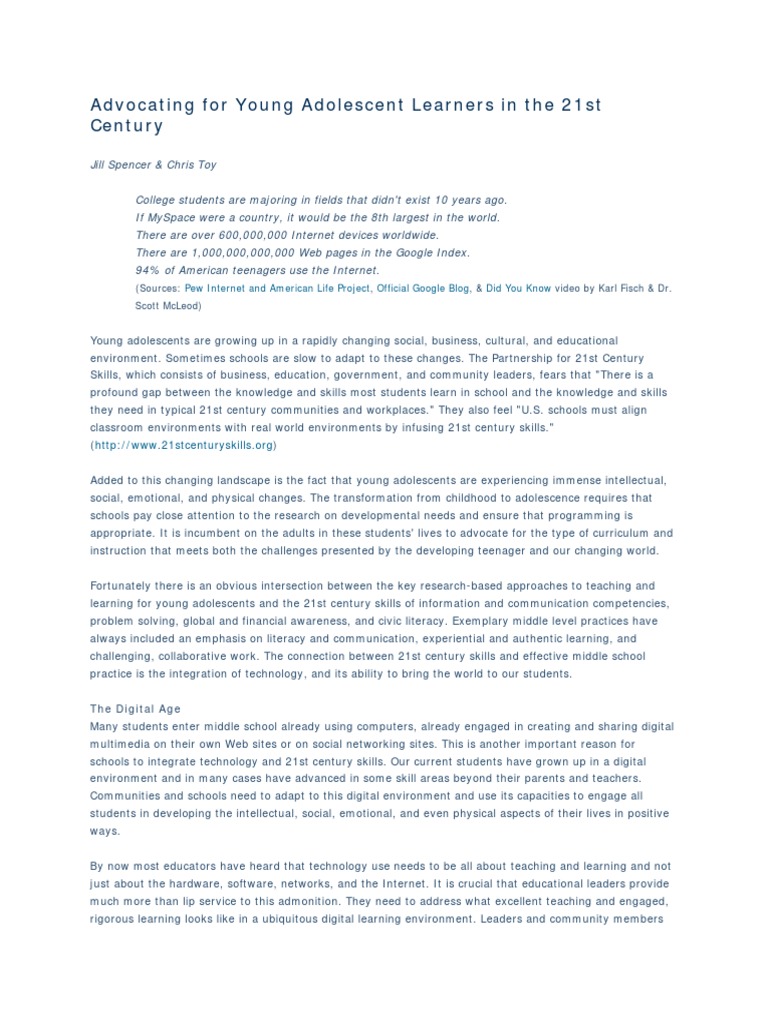 Advocating For Young Adolescent Learners in The 21st Century | PDF ...