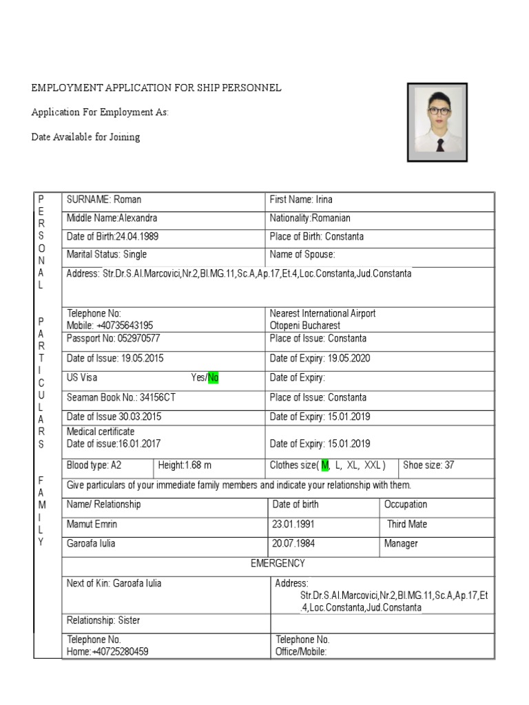 Employment Application For Ship Personnel | PDF | Oil Tanker | Heavy ...