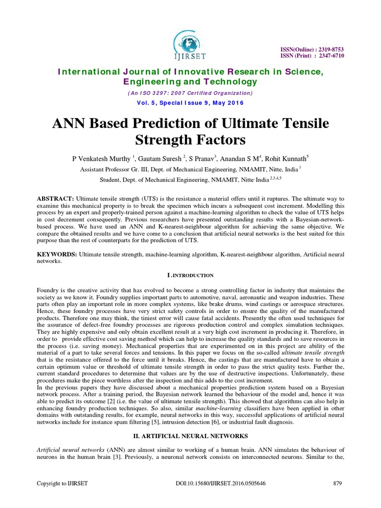 Ann Based Prediction Of Ultimate Tensile Strength Factors Pdf Ductility Artificial Neural