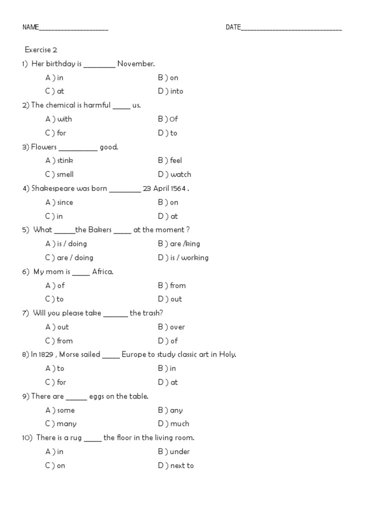 Preposition and Article Practice Exercise | PDF