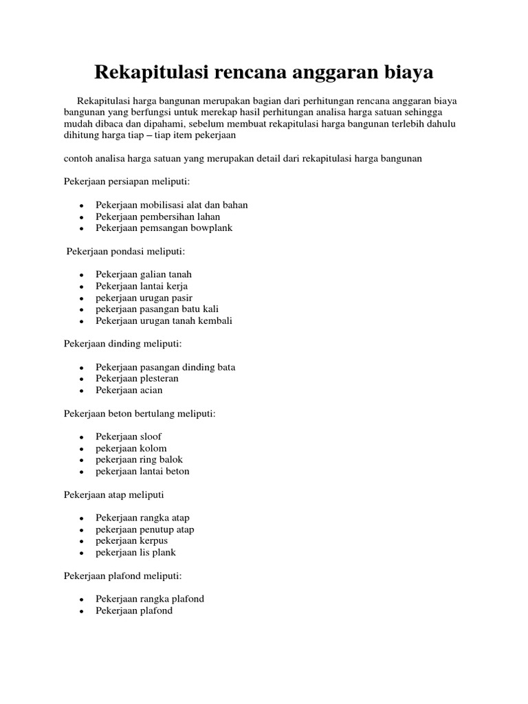 Rekapitulasi Rencana Anggaran Biaya | PDF