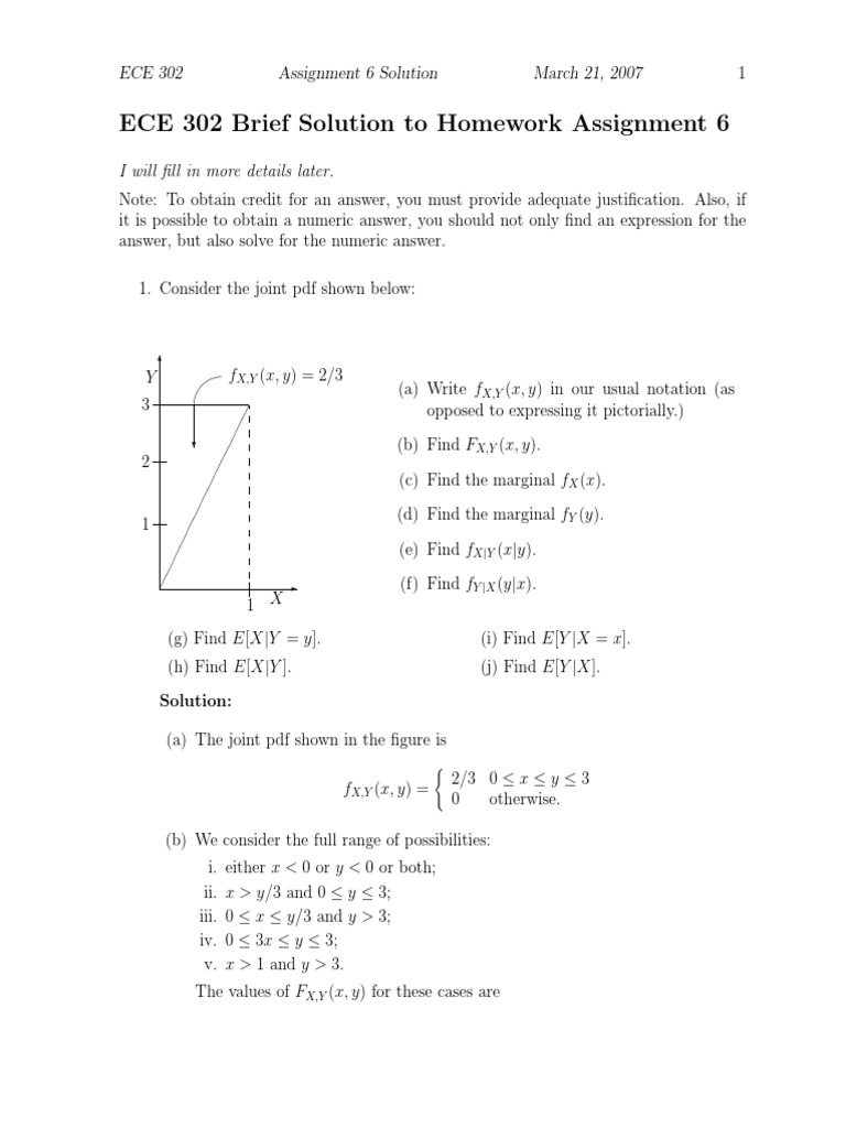 ECE 302 Brief Solution To Homework Assignment 6: X, Y X, Y | PDF | Expected Value | Correlation ...