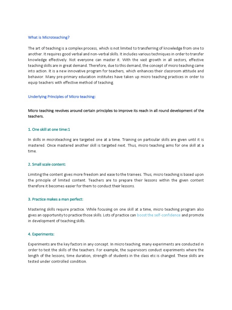 A Comprehensive Overview of Microteaching: Principles, Procedures, Benefits, Limitations, and ...