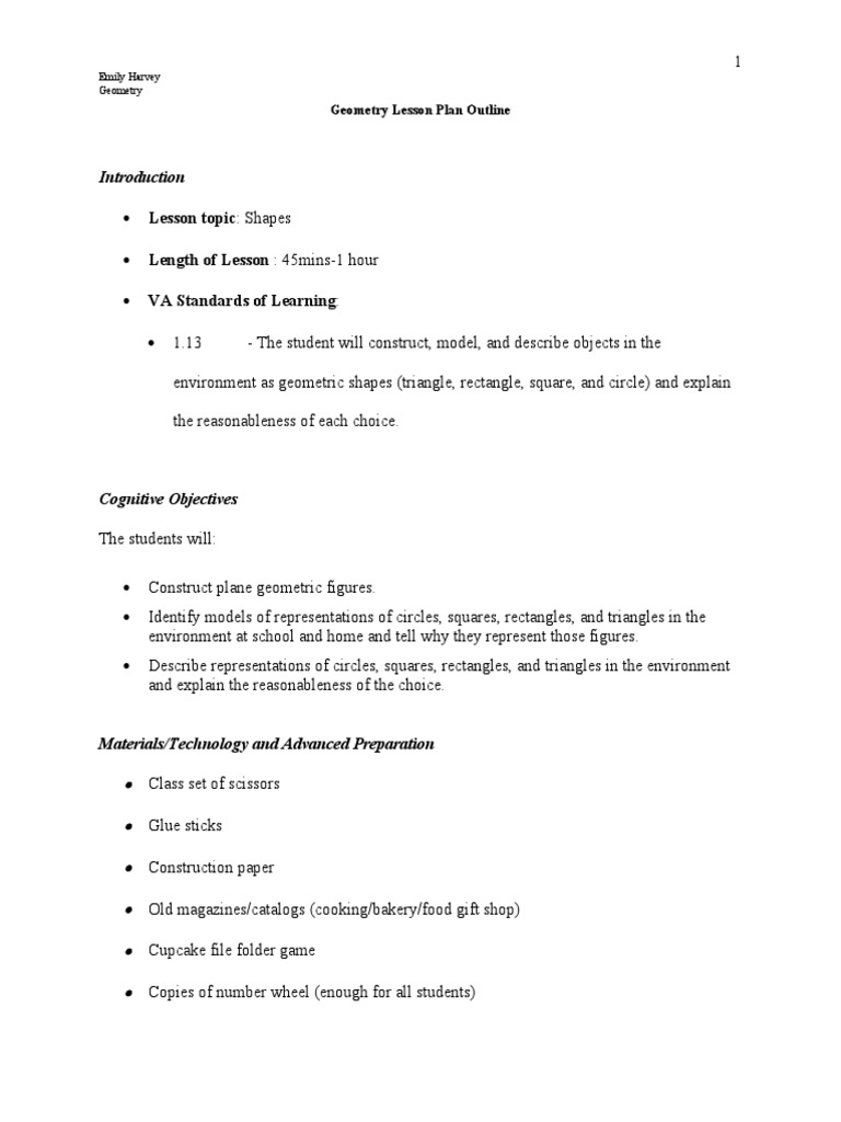 Geometry Lesson Plan K | PDF | Shape | Polytopes