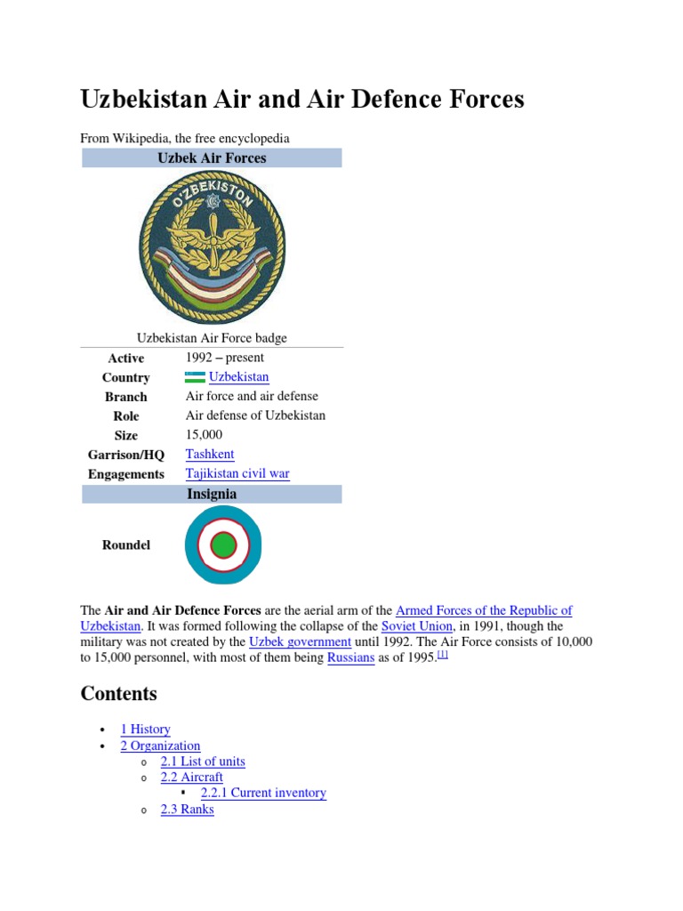 Uzbekistan Air Force Overview | PDF | Uzbekistan | Military