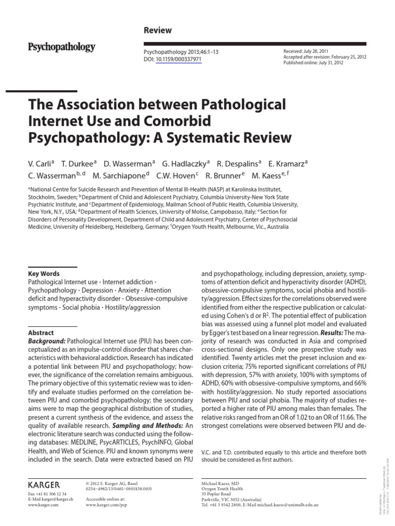 The Association Between Pathological Internet Use and Comorbid ...