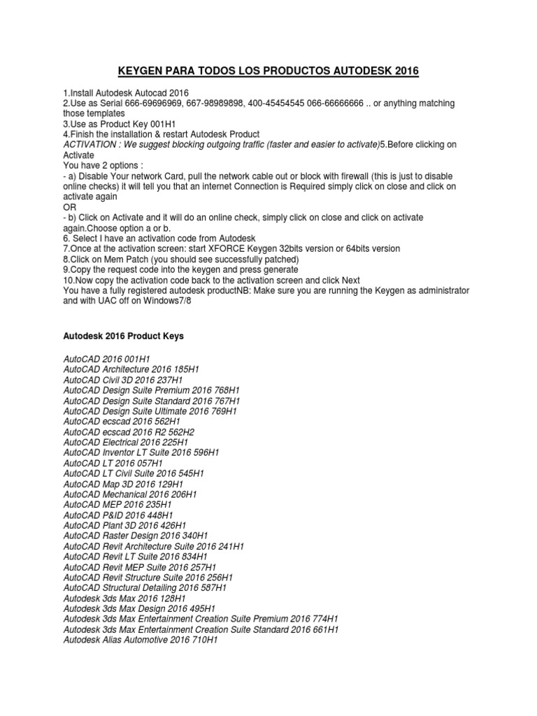 Autodesk 2016 Product Keys | PDF | Autodesk | Auto Cad
