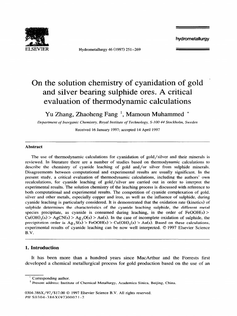 Cyanidation Chemistry of Gold and Silver | PDF | Cyanide | Silver