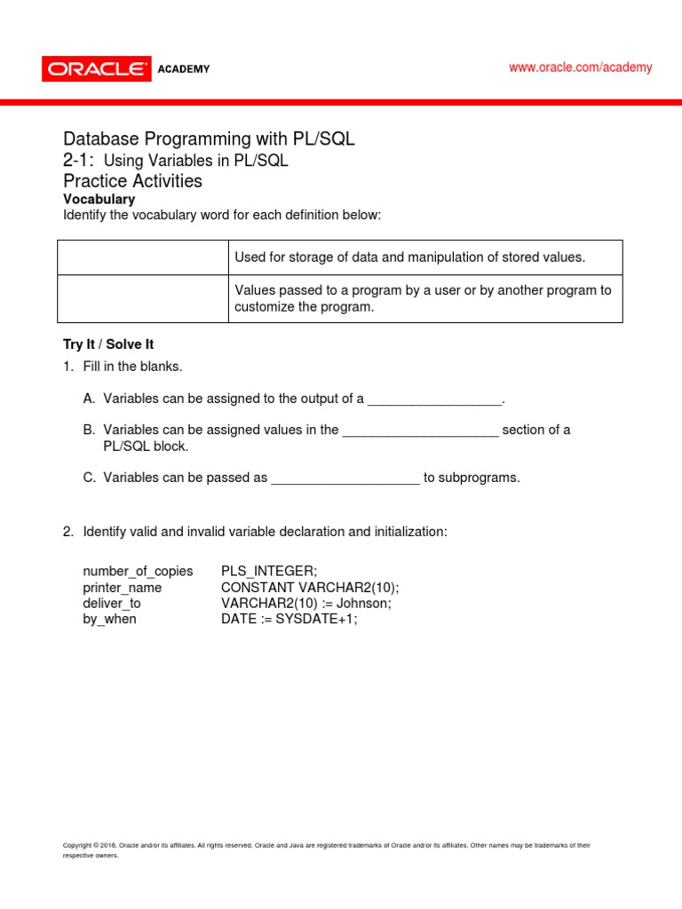 Plsql 2 1 Practice Pdf Pdf Pl Sql Oracle Database