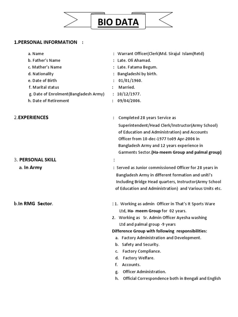 Bio Data | PDF | Bangladesh | Military Organization