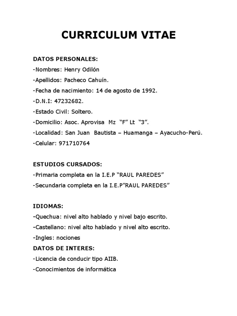CURRICULUM VITAE de Henry | PDF