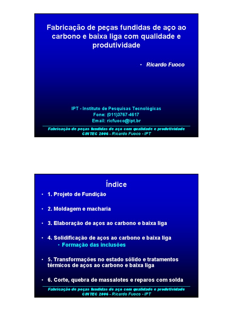 Cintec 2006 - Fundição de Aços - Ricardo - Fuoco | PDF | Fundição ...