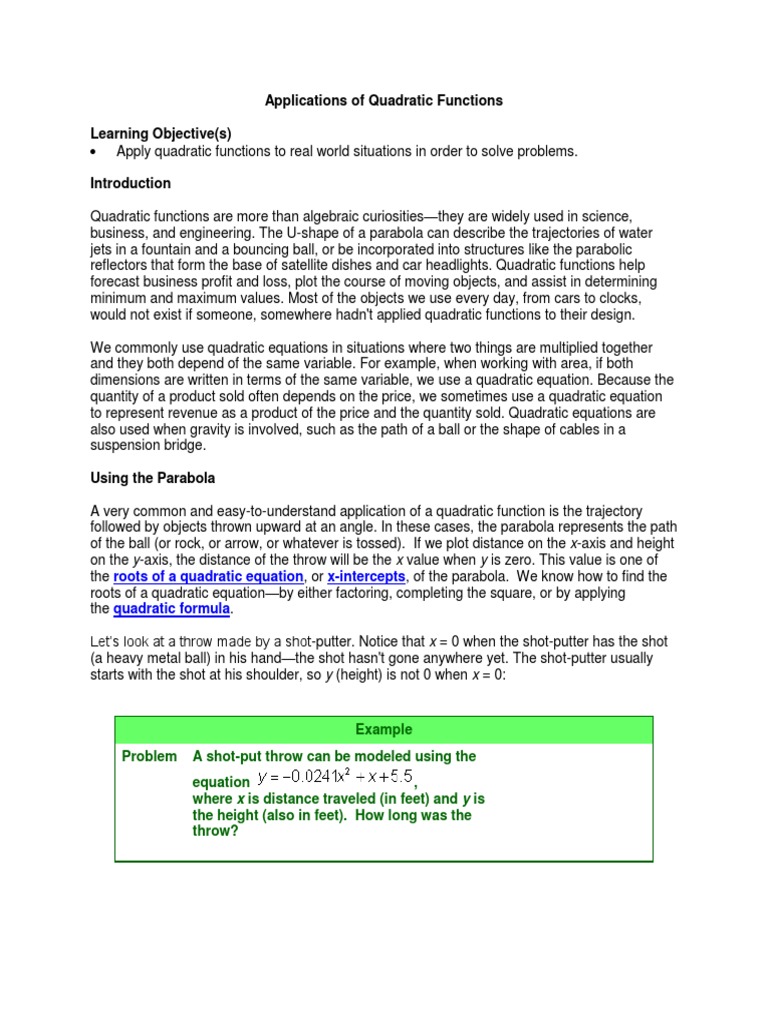 Real-World Applications of Quadratic Functions | PDF | Quadratic ...