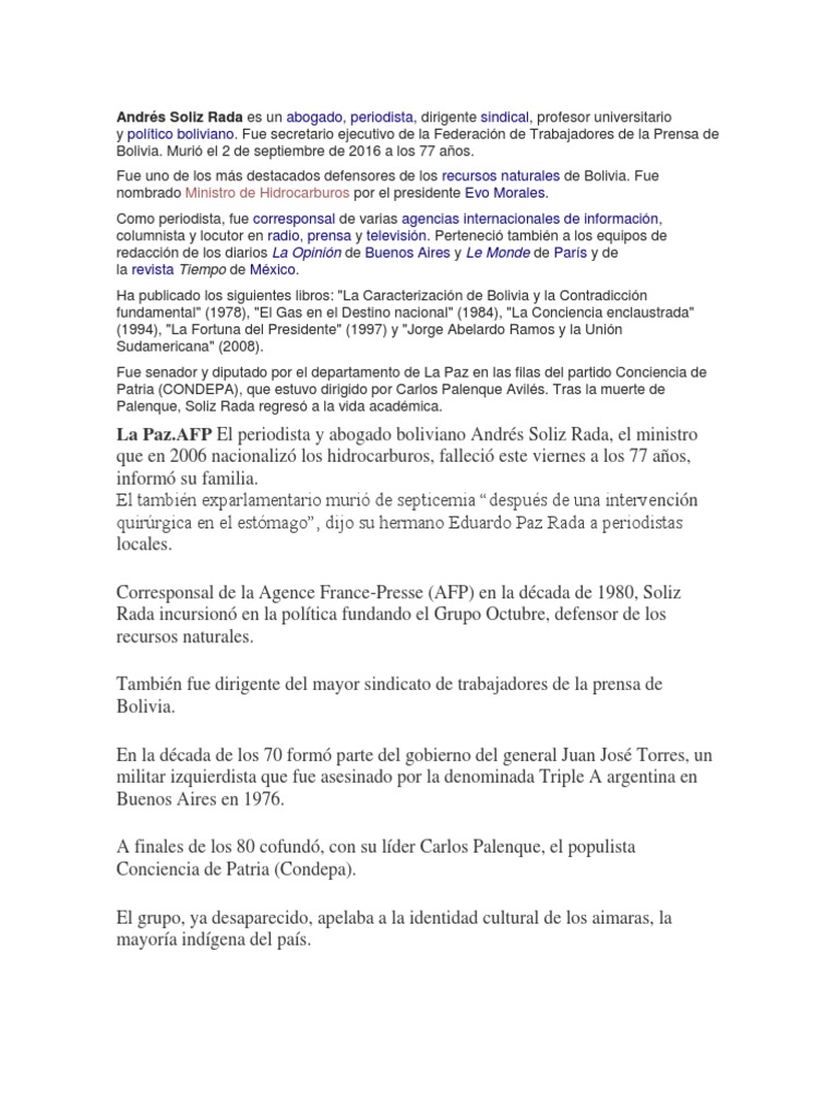 Andrés Soliz Rada | PDF | Bolivia | Política (general)