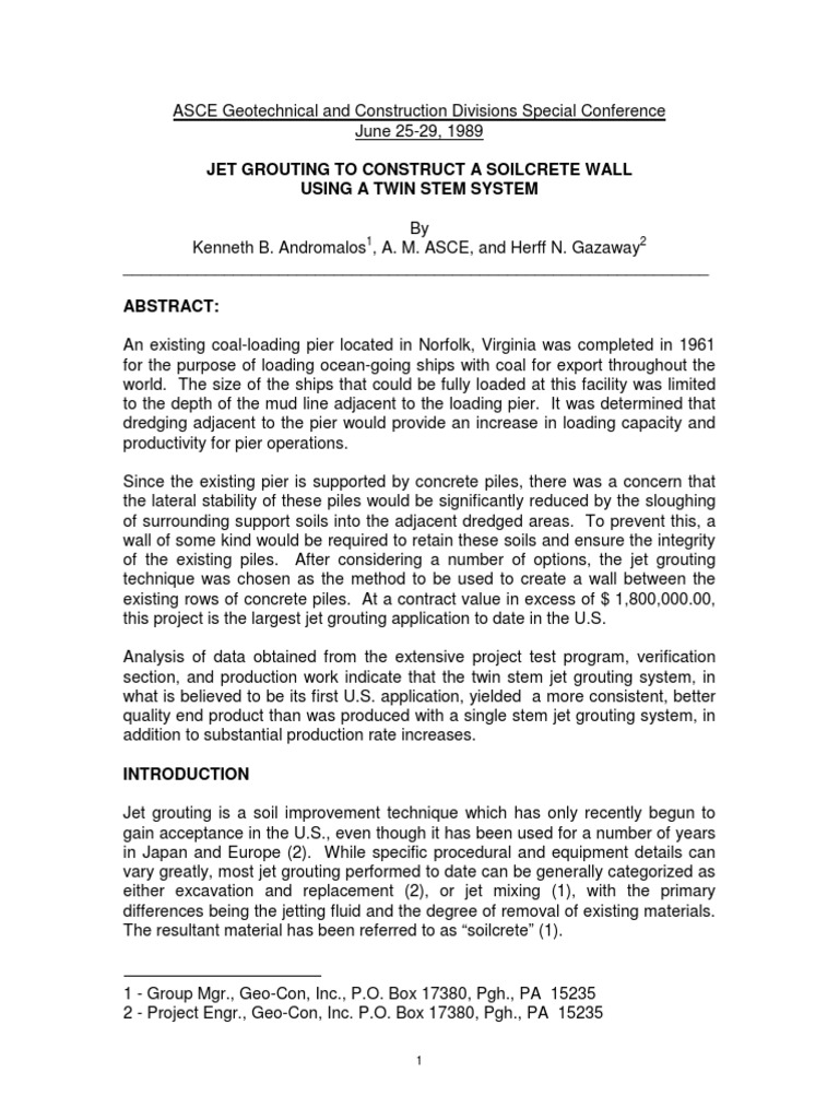 Jet Grouting To Construct A Soilcrete Wall Using... | PDF | Deep ...