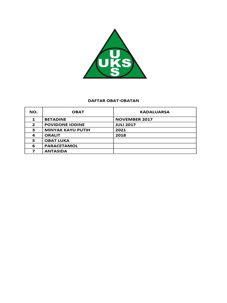 Daftar Obat Dan Kelengkapan Uks | PDF