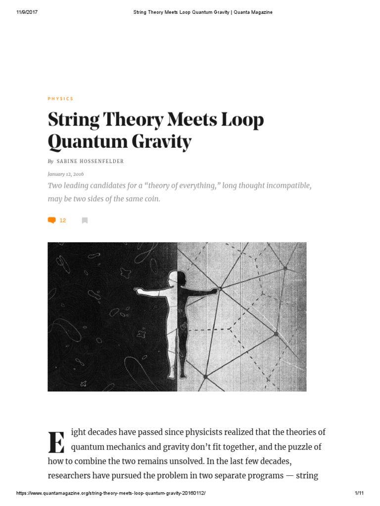 String Theory Meets Loop Quantum Gravity - Quanta Magazine | PDF | String Theory | Quantum Gravity
