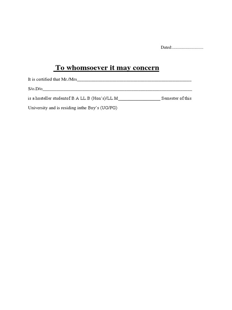 To Whomsoever It May Concern: Dated:............................ | PDF