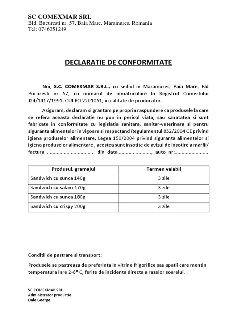 Declaratie de Conformitate | PDF